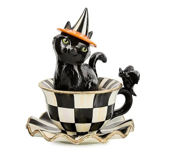 MACKENZIE-CHILDS Halloween Cat Teacup Figurine - One-color