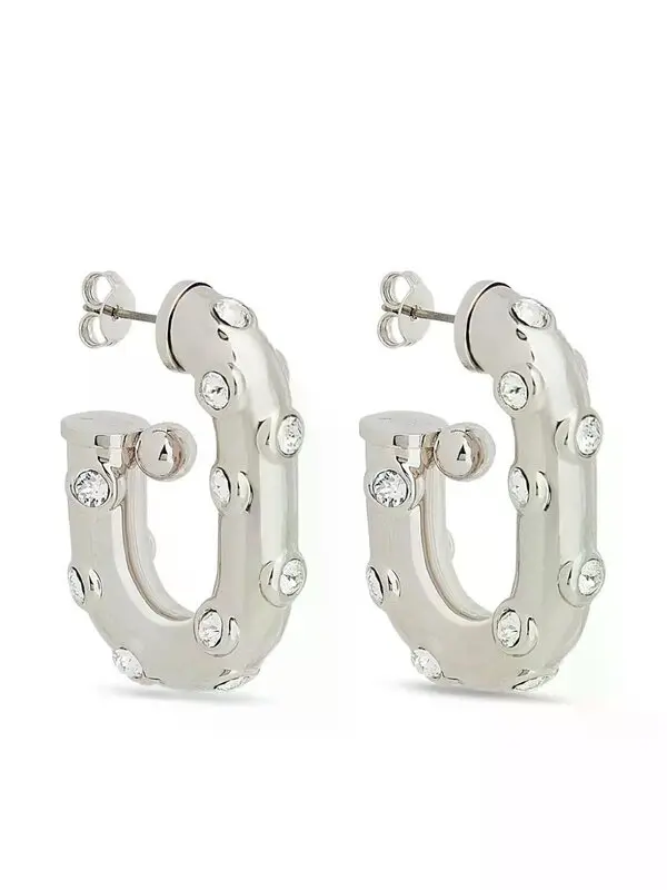 Rabanne Xl Link Rhinestones-embellished Hoop Earrings - Silver