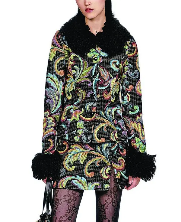 Anna Sui Tapestry Faux Fur Jacket - Black Multi