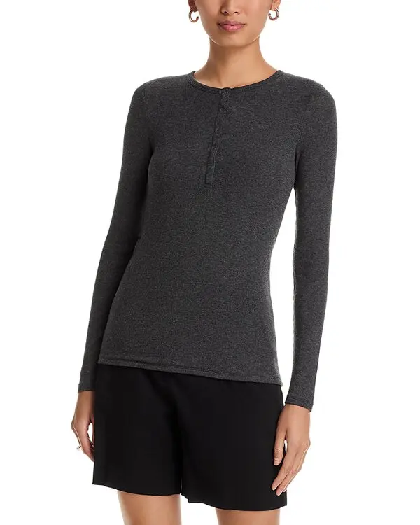 ATM Anthony Thomas Melillo Heathered Modal Rib Long Sleeve Henley Top - Coal