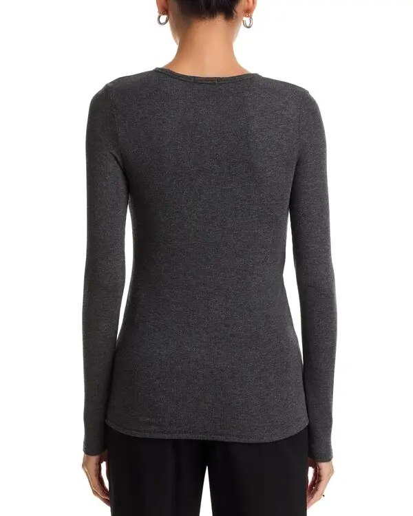 ATM Anthony Thomas Melillo Heathered Modal Rib Long Sleeve Henley Top - Coal