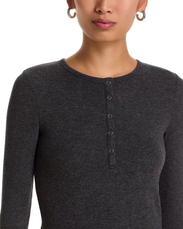 ATM Anthony Thomas Melillo Heathered Modal Rib Long Sleeve Henley Top - Coal