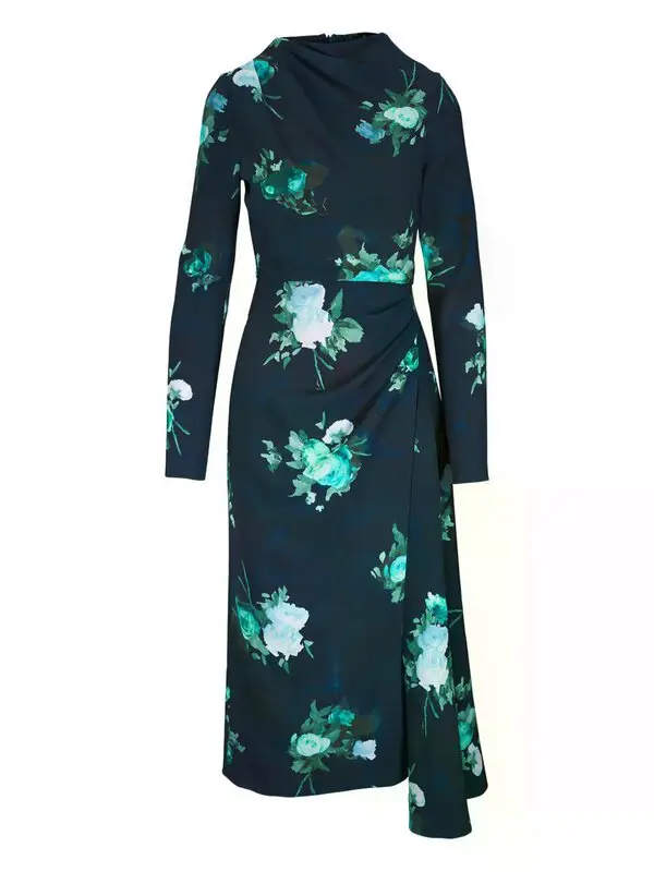 Erdem Floral Draped Midi Dress