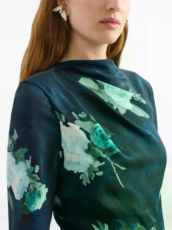 Erdem Floral Draped Midi Dress