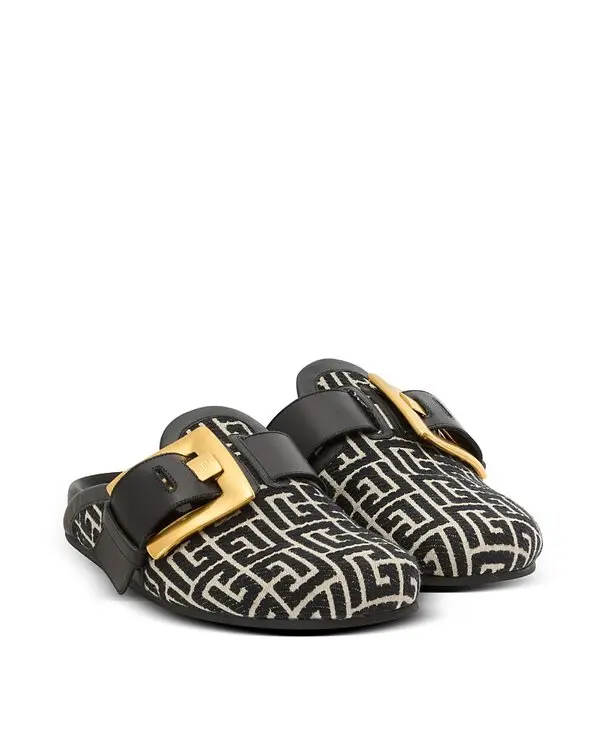 Balmain Anthem Jacquard Canvas Mules With Pb Monogram