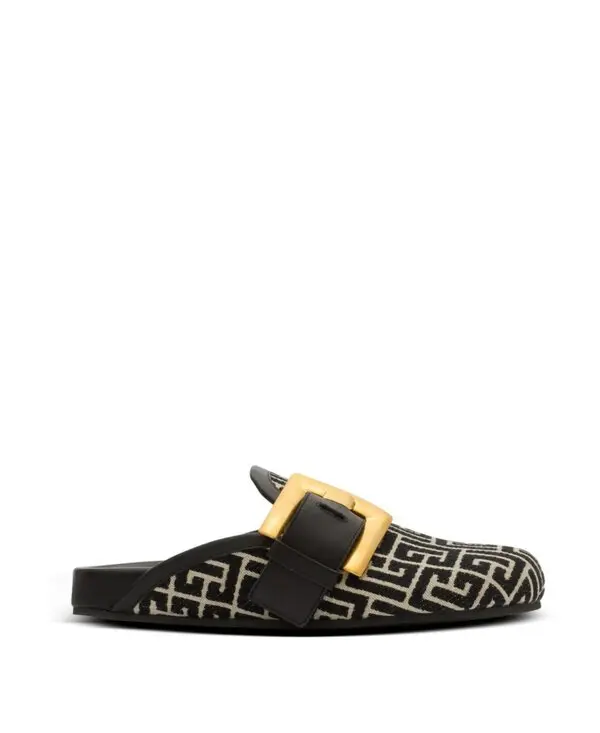 Balmain Anthem Jacquard Canvas Mules With Pb Monogram