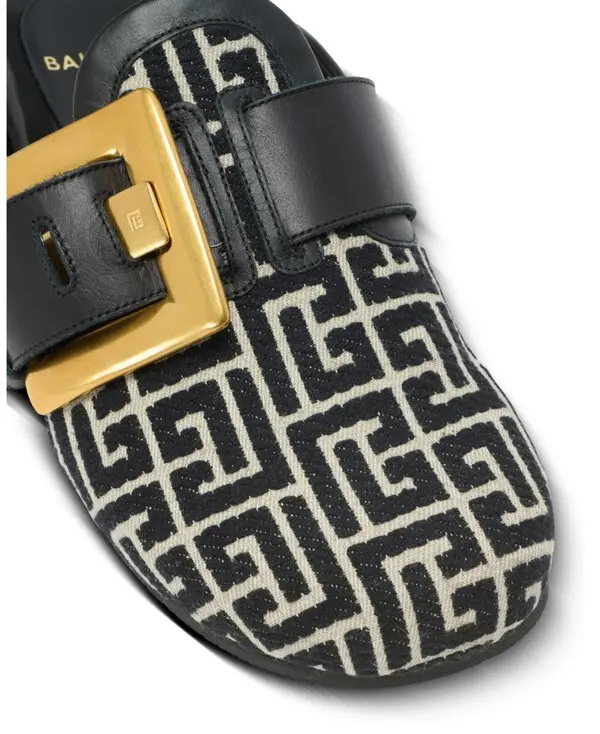 Balmain Anthem Jacquard Canvas Mules With Pb Monogram