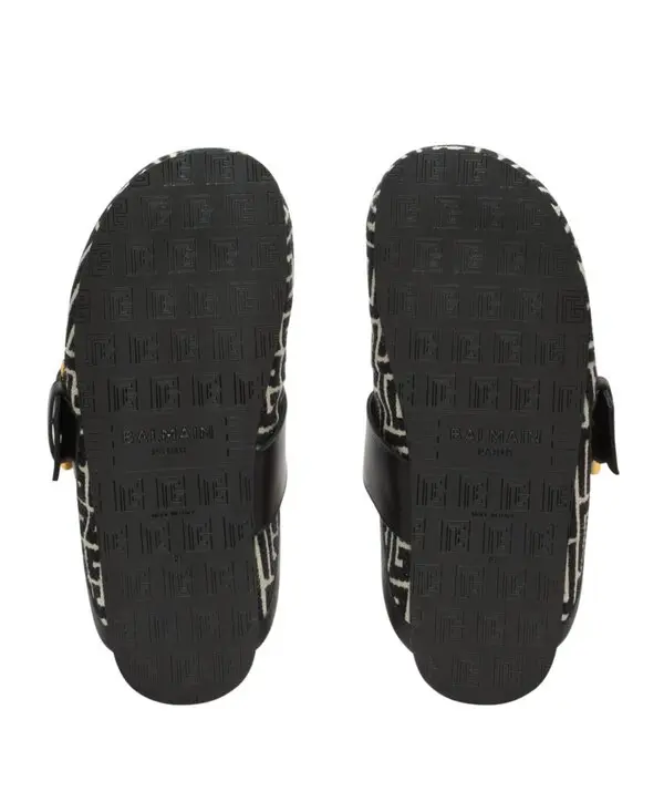 Balmain Anthem Jacquard Canvas Mules With Pb Monogram