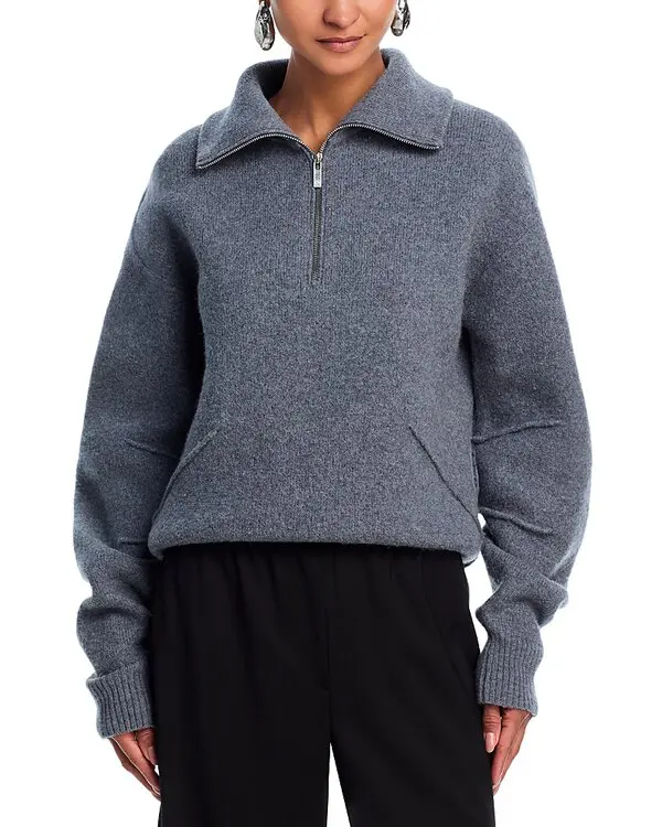 Helmut Lang Wool Half Zip Funnel Neck Sweater - Medium Grey