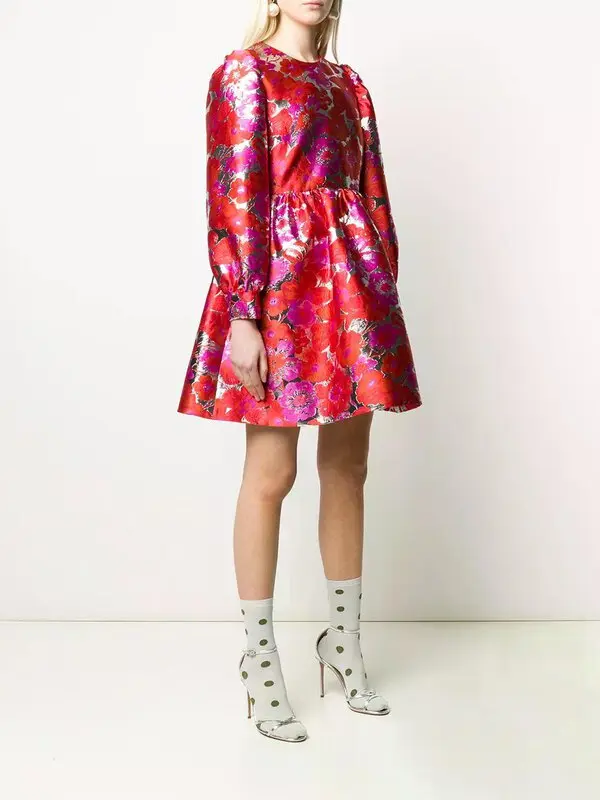 MSGM Floral Jacquard Flared Mini Dress