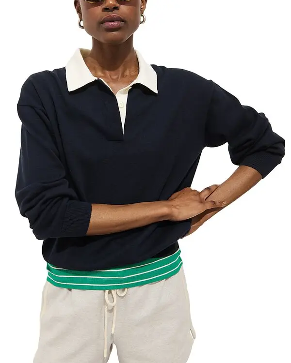 ALEX MILL Bond St. Collared Cotton Cashmere Blend Sweater - Navy/navy