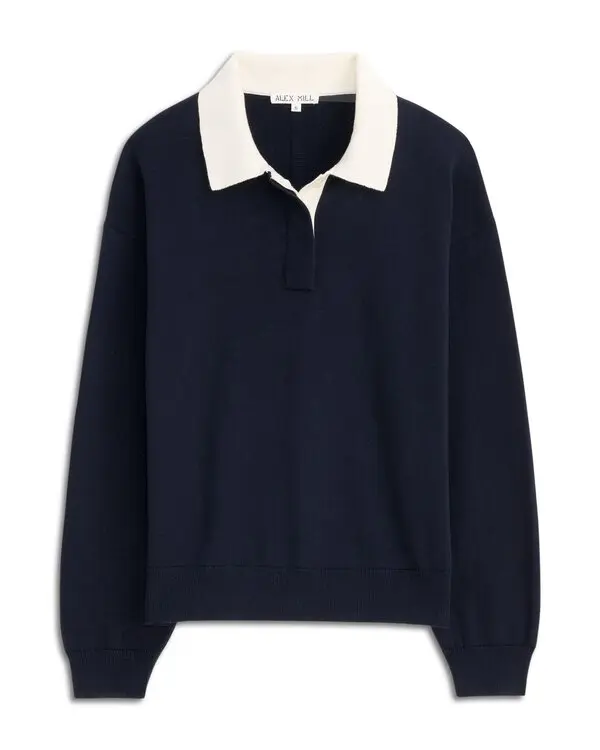 ALEX MILL Bond St. Collared Cotton Cashmere Blend Sweater - Navy/navy
