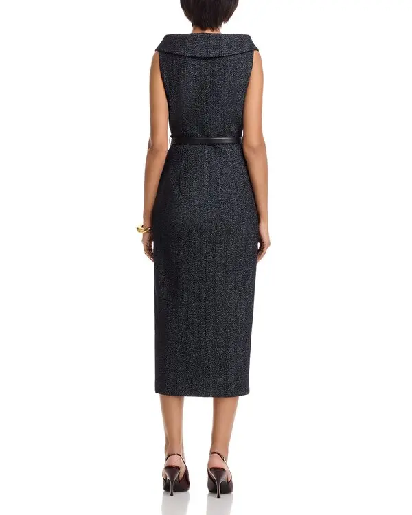 SELF-PORTRAIT Herringbone Wool Midi Dress