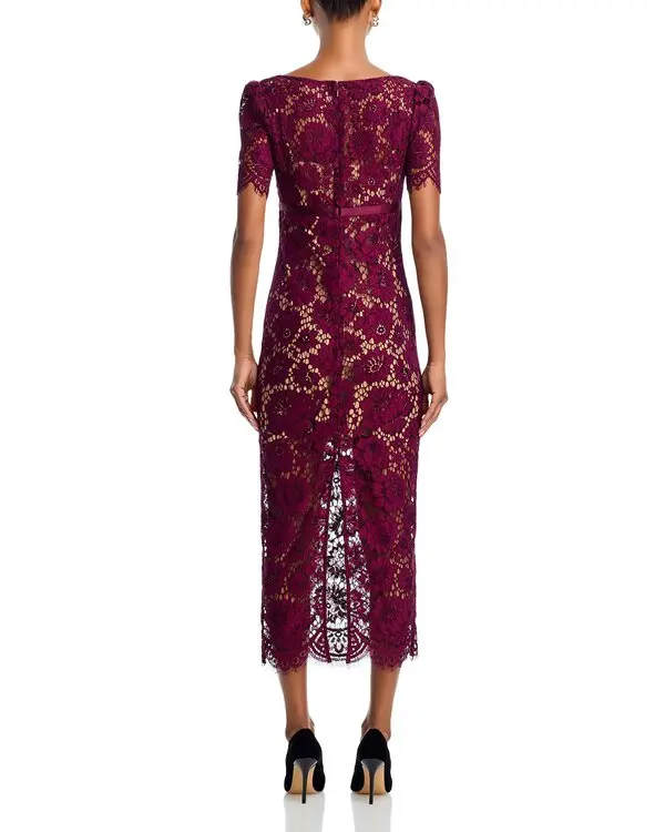 women's black dress pants flare Blue Flower Lace Contrast Collar Midi Dress main image 1