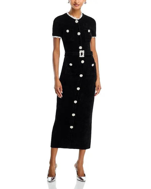 SELF-PORTRAIT Chenille Knit Midi Dress - Black