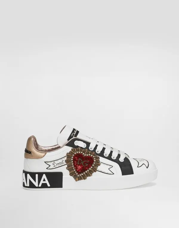 Dolce & Gabbana Printed Portofino Sneakers With Embroidery - White