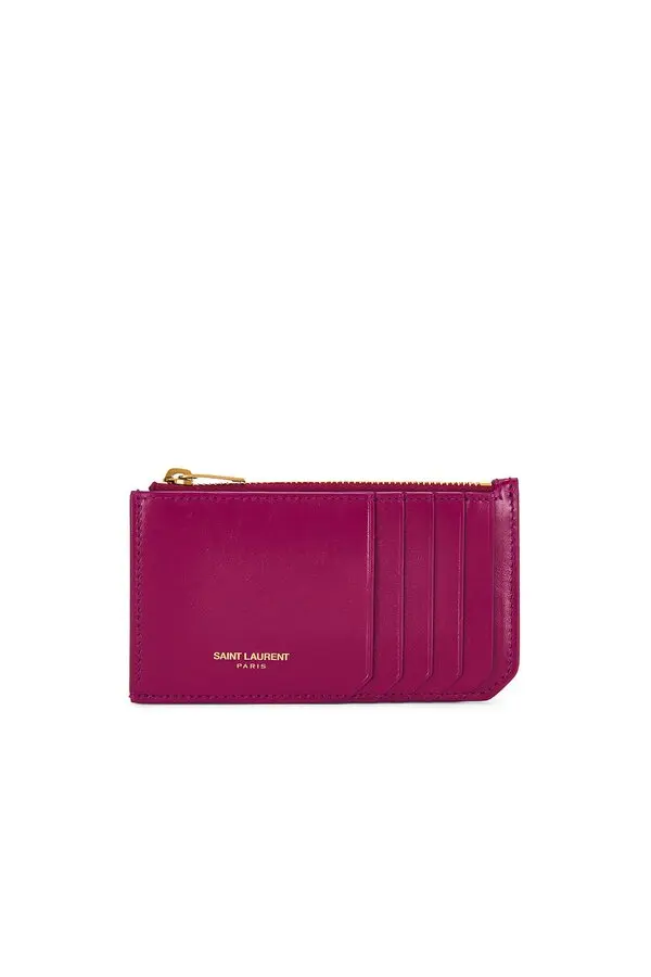 Saint Laurent Zipped Fragments Credit Card Case In Fuchsia - Deep Magenta