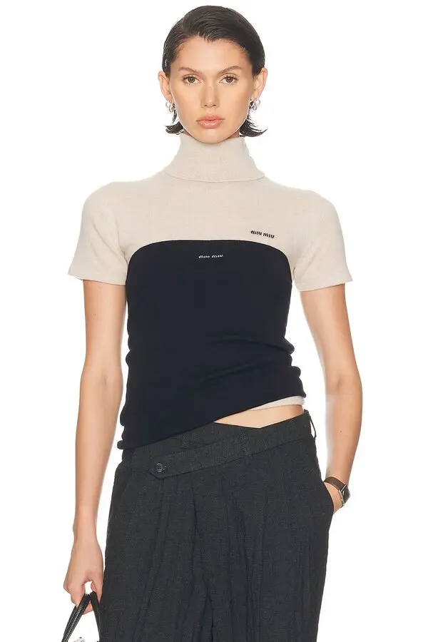Miu Miu Turtleneck Short Sleeve Top