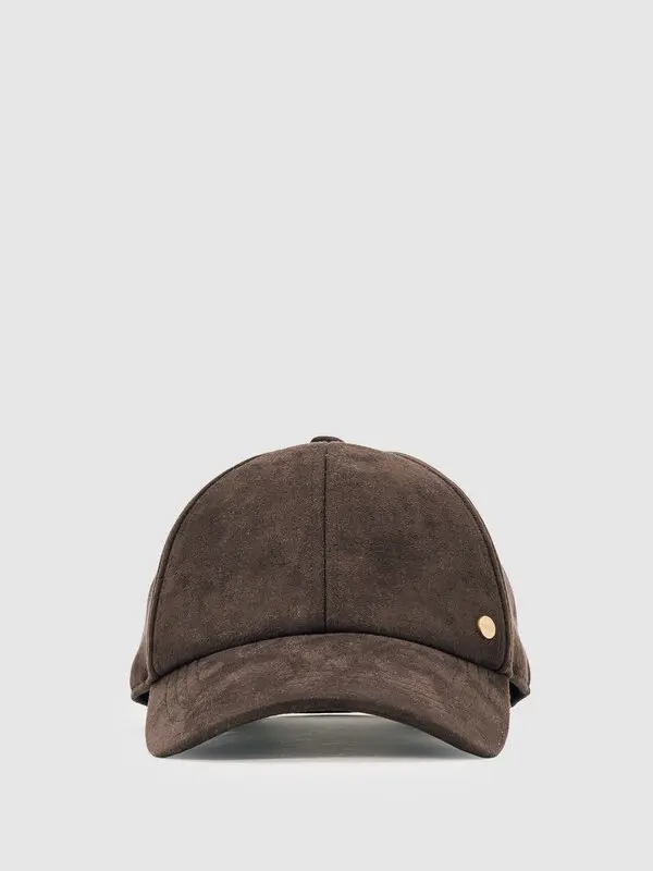 REISS Faux Suede Baseball Cap - Chocolate