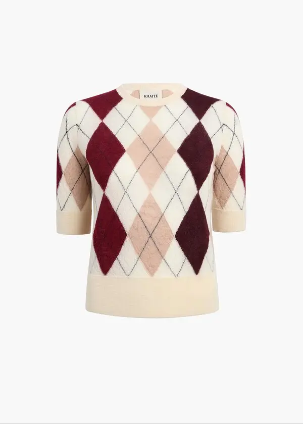 Khaite Anders Argyle Knit Top - Cream Multi