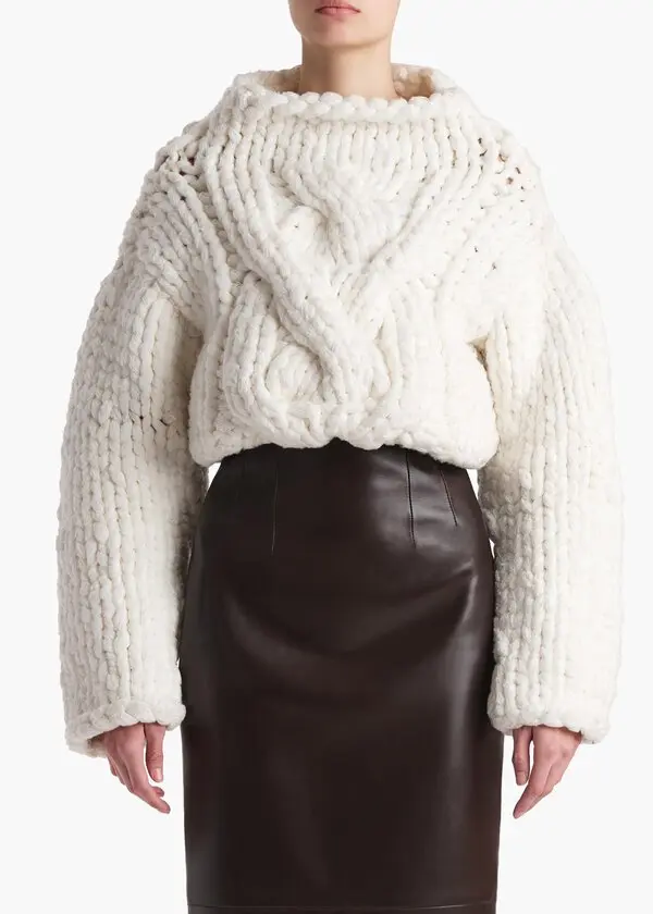 Khaite Ninel Cropped Silk Chain Sweater - Glaze