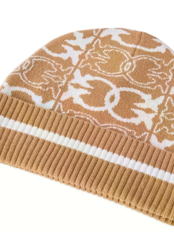 Pinko Love Birds Ribbed Beanie - Brown