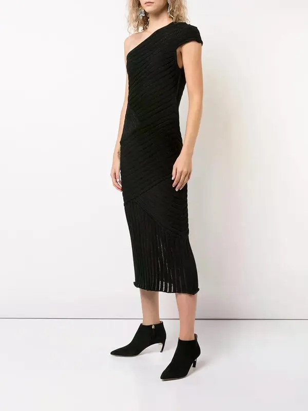 Valery Kovalska Ribbed One Shoulder Midi Dress