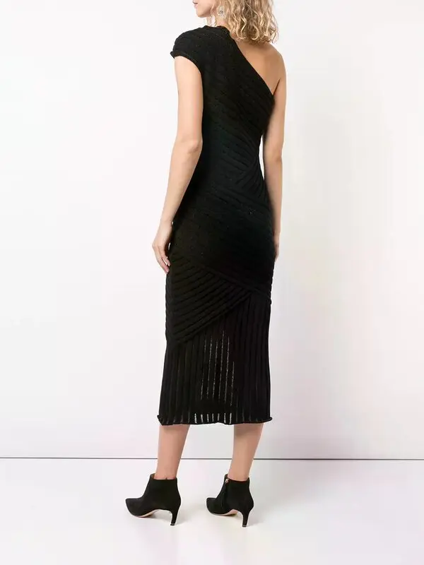 Valery Kovalska Ribbed One Shoulder Midi Dress