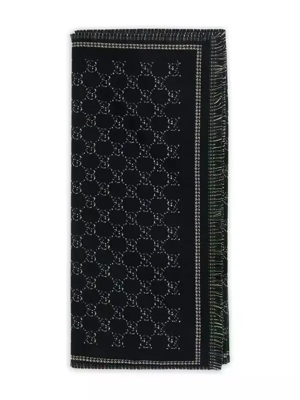 Gucci Monogram Fringed Scarf - Black