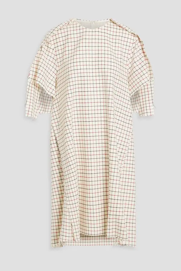 MAISON MARGIELA Frayed Checked Wool-tweed Midi Dress - Cream