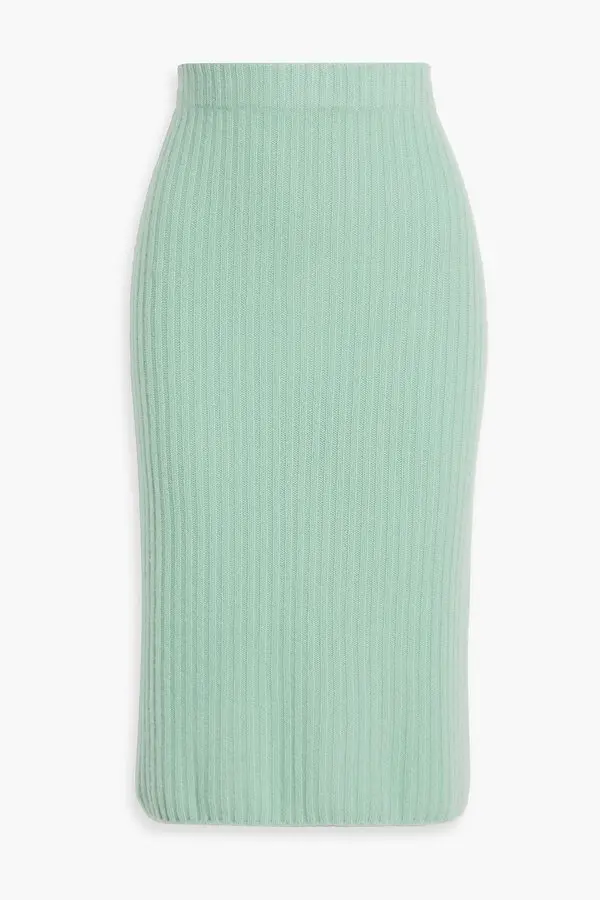 THE ELDER STATESMAN Ribbed Cashmere Midi Skirt