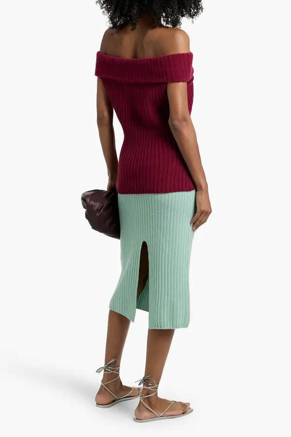 THE ELDER STATESMAN Ribbed Cashmere Midi Skirt