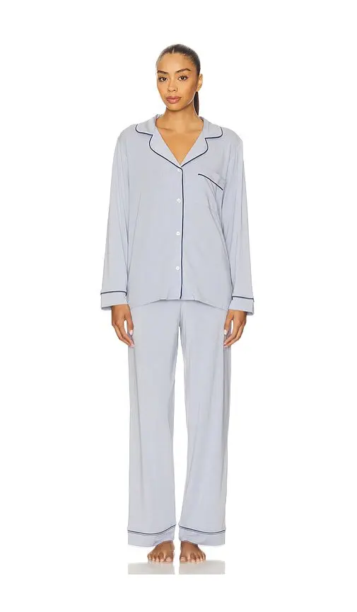 Eberjey Gisele Long Pj Set In Grey - Gray Dawn & Navy