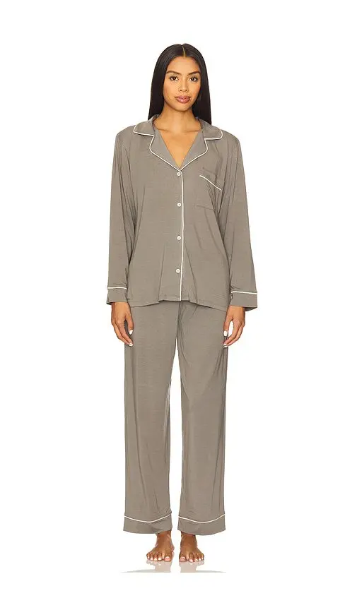 Eberjey Gisele Long Pj Set In Grey - Smokey Olive & Ivory