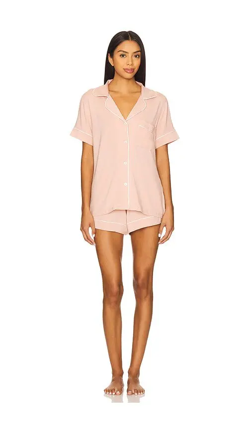 Eberjey Gisele Relaxed Short Pj Set In Rose - Velvet Pink & Ivory