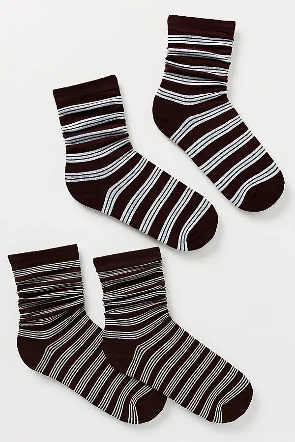 Anthropologie Striped Crew Socks, Set Of 2 - Brown