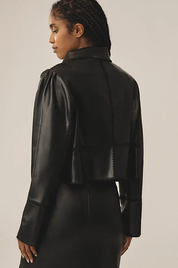 Anthropologie Freya Faux Leather Whip-stitch Swing Jacket - Black