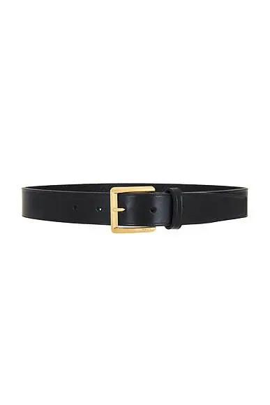 Saint Laurent Faux Leather Belt With Gold-tone Buckle - Nero