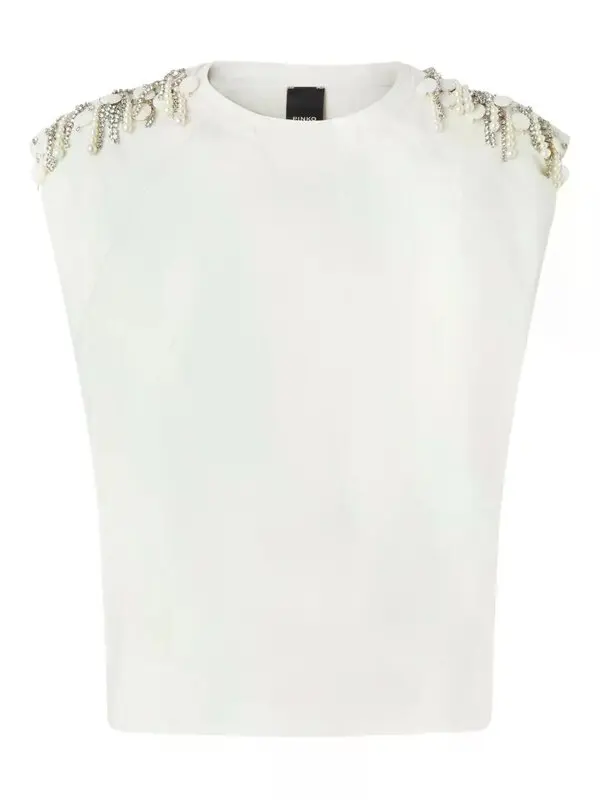 Pinko Embellished-shoulder T-shirt - White
