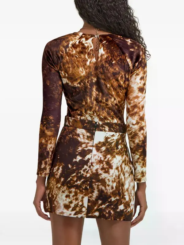 Roberto Cavalli Printed Cut-out Long-sleeve Top