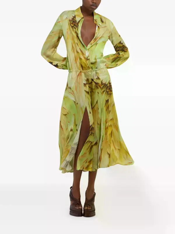 Roberto Cavalli Feather-Print Midi Dress In Green - 35% Off | Editorialist