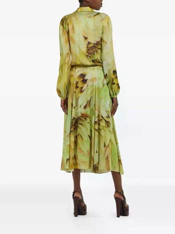 Roberto Cavalli Feather-Print Midi Dress In Green - 35% Off | Editorialist