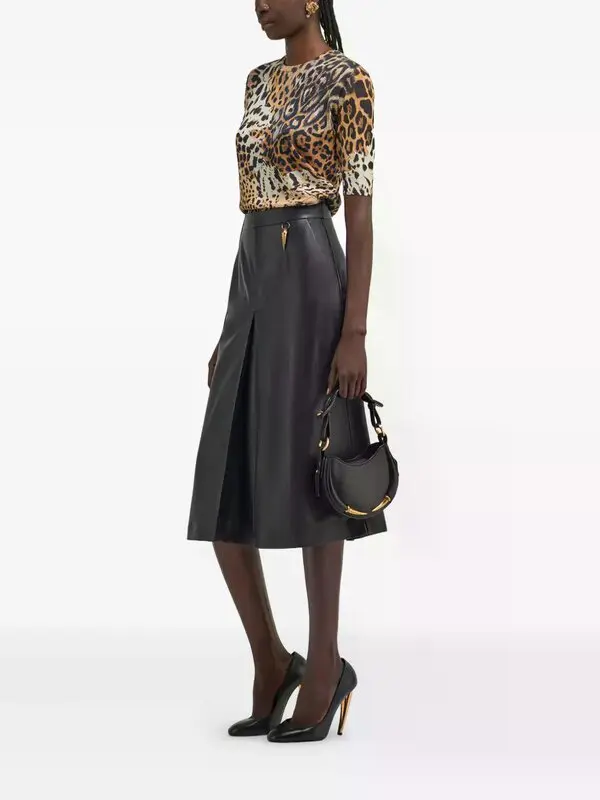 Roberto Cavalli Leather Pleat-front Midi Skirt