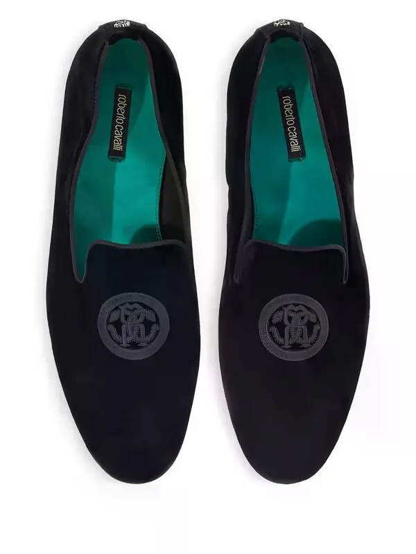 Roberto Cavalli Logo-embroidered Velvet Loafers