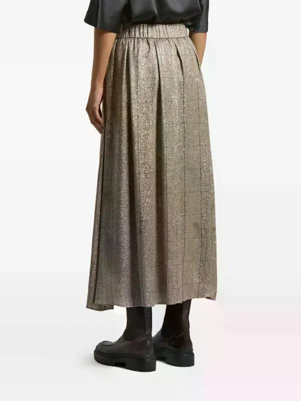 Peserico Metallic Check Pleated A-line Skirt