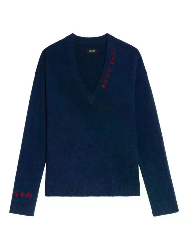 Zadig&Voltaire Miky Embroidered V-neck Sweater - Blue