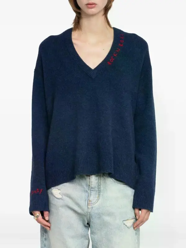 Zadig&Voltaire Miky Embroidered V-neck Sweater - Blue
