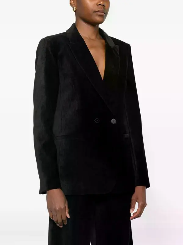 FORTE_FORTE Velvet Double-breasted Blazer - Black