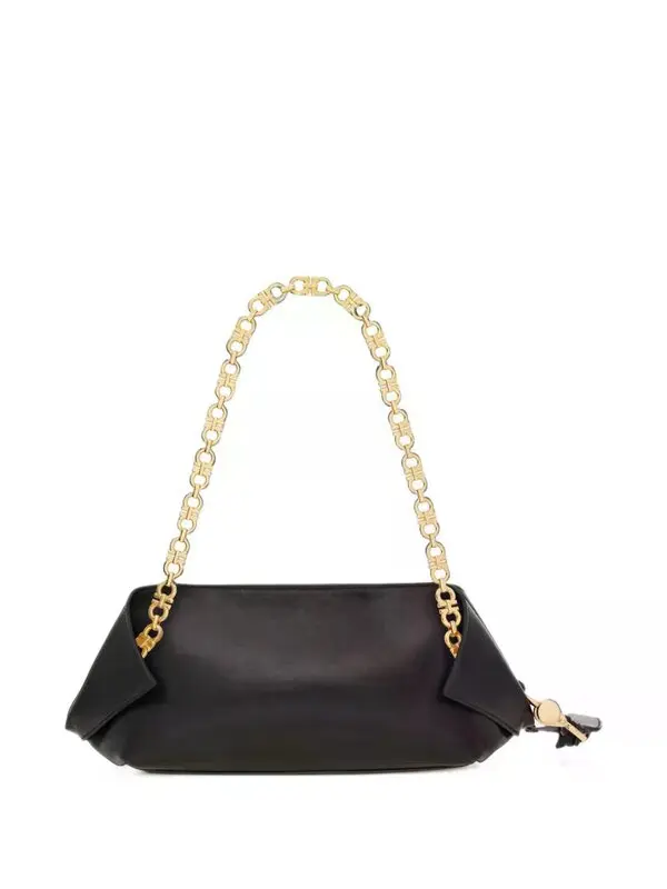 FERRAGAMO Gancini Chain Folded Shoulder Bag - Black