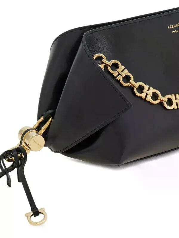 FERRAGAMO Gancini Chain Folded Shoulder Bag - Black